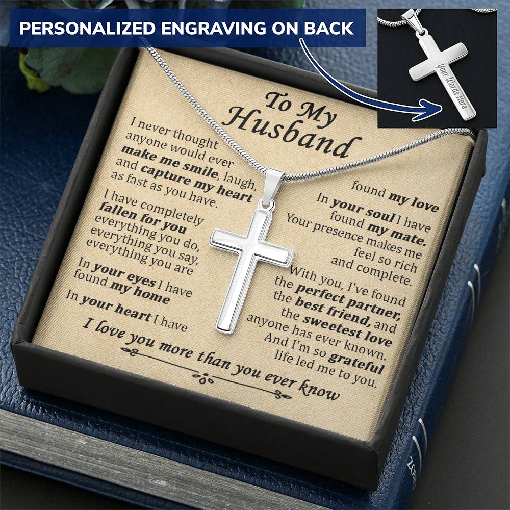 For Husband - Your Heart - Cross Personalized Engraved Cross Necklace ...
