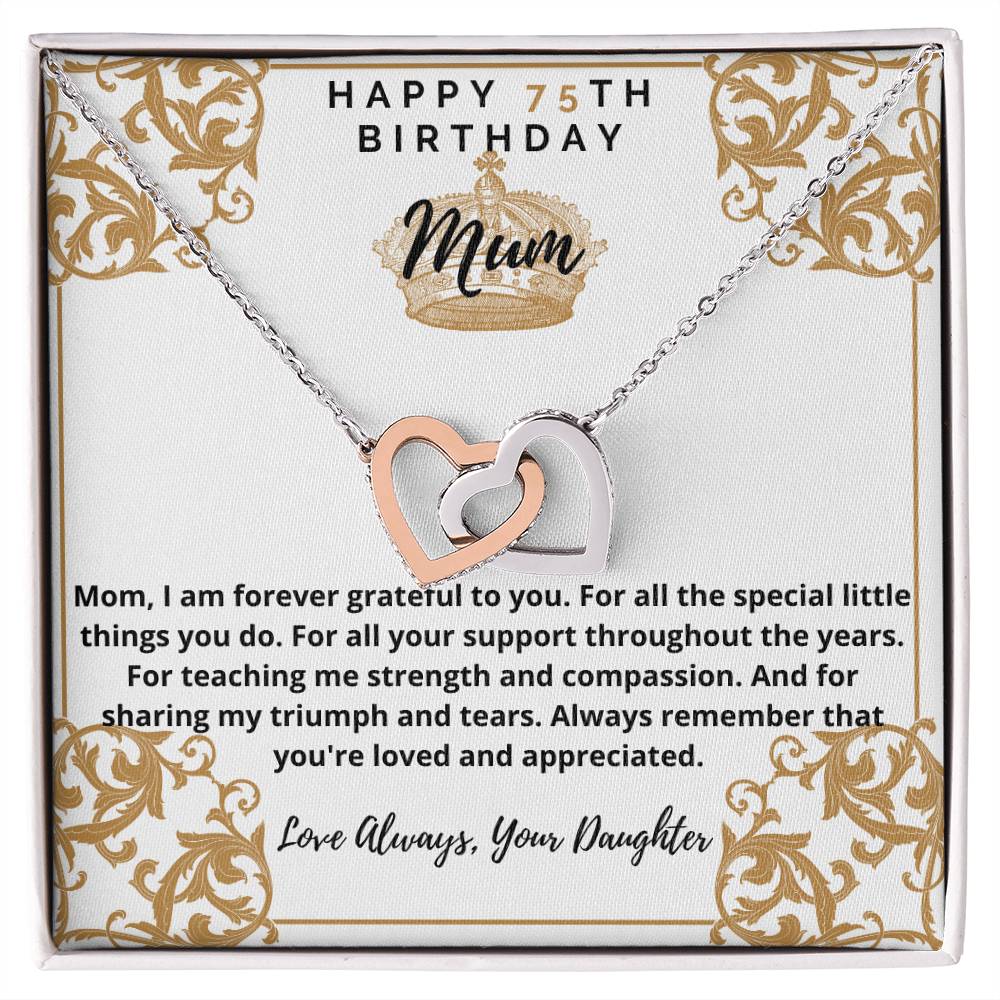 75Th Birthday Mum From Daughter Interlocking Hearts Necklace ...